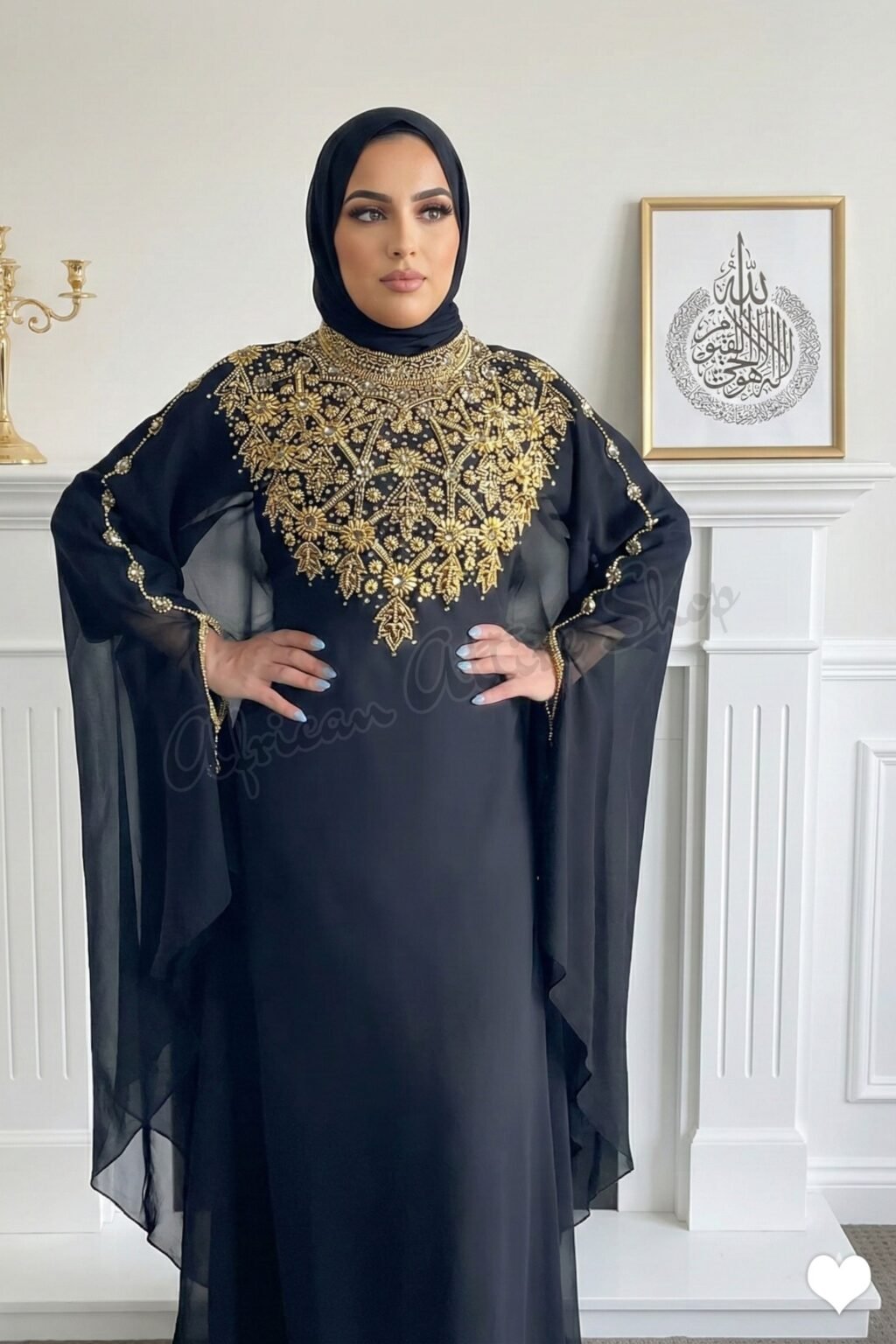 Buy Black & Gold Embroidered Abaya – Luxury Hand-Beaded Islamic Evening ...